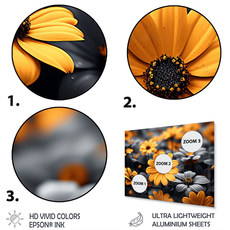 DesignArt Yellow Gray Flowers Sunny Marigold Photography On Metal 5 Pieces Print - Wayfair Canada